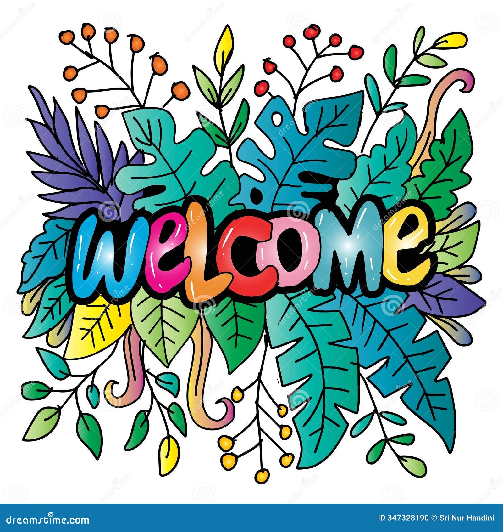 Welcome. Hand Drawn Lettering in Doodle Style. Vector Illustration ...