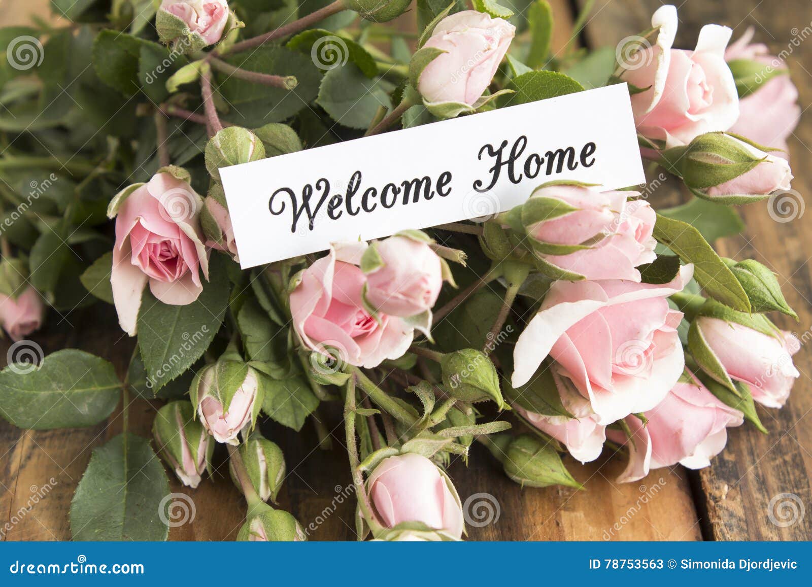 Welcome Home Card with Bouquet of Pink Roses Stock Image - Image of ...