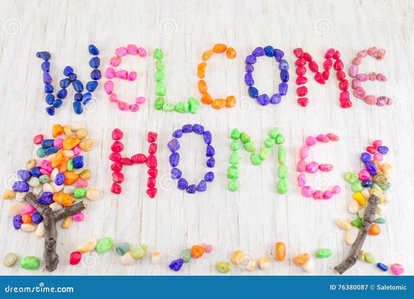 Welcome Home Note Written with Small Rocks Stock Image - Image of ...