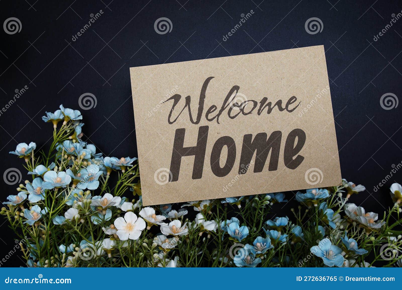 Welcome Home Text Message with Flower Decoration on Black Background ...