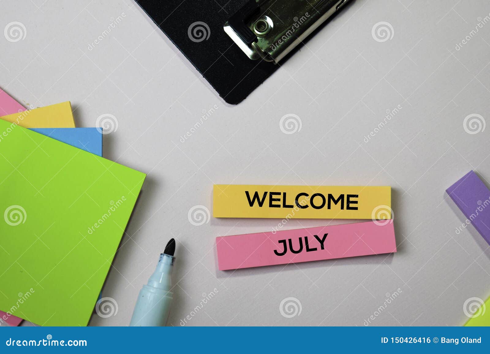 Welcome, July Text In Frame From Chamomile Flowers On Blue Background ...