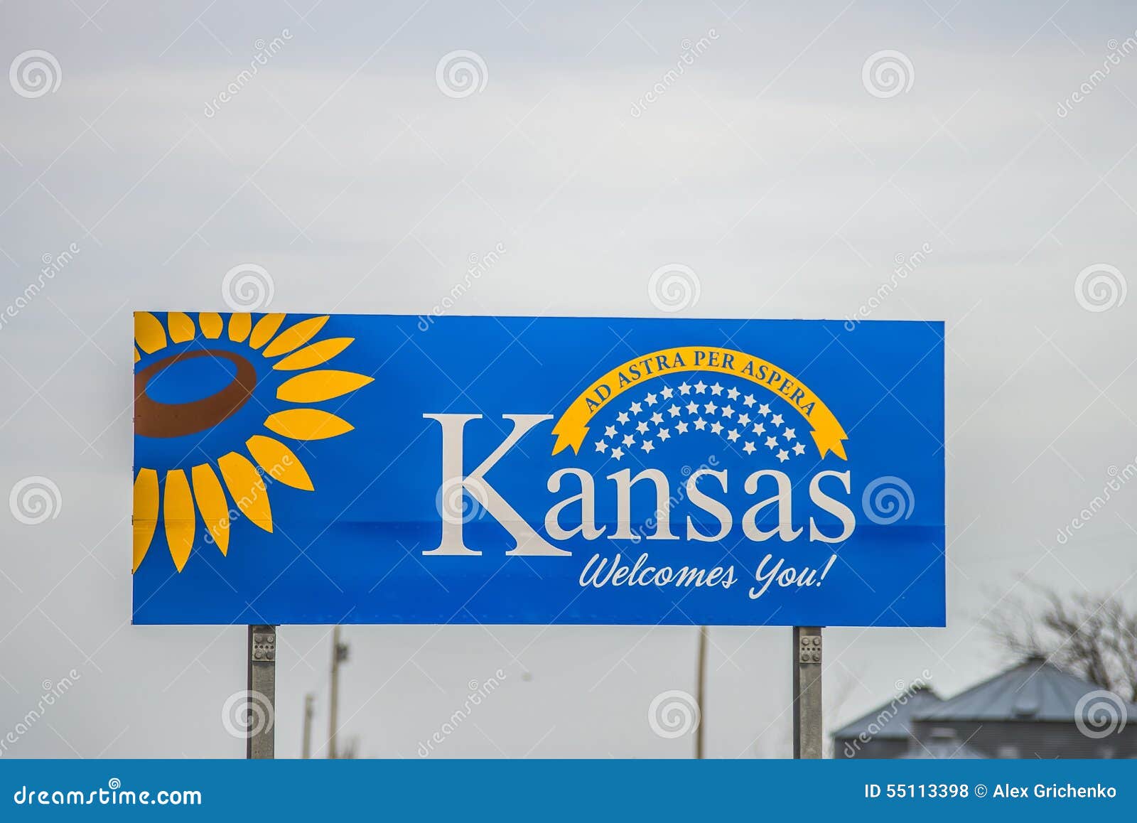 Welcome Kansas State Road Sign Stock Photo - Image of blue, white: 55113398