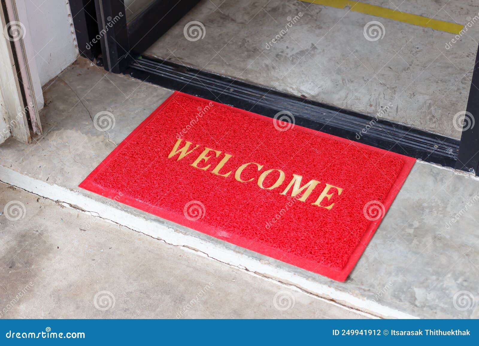 Welcome Mat in Shop Front of Door Stock Photo - Image of building ...