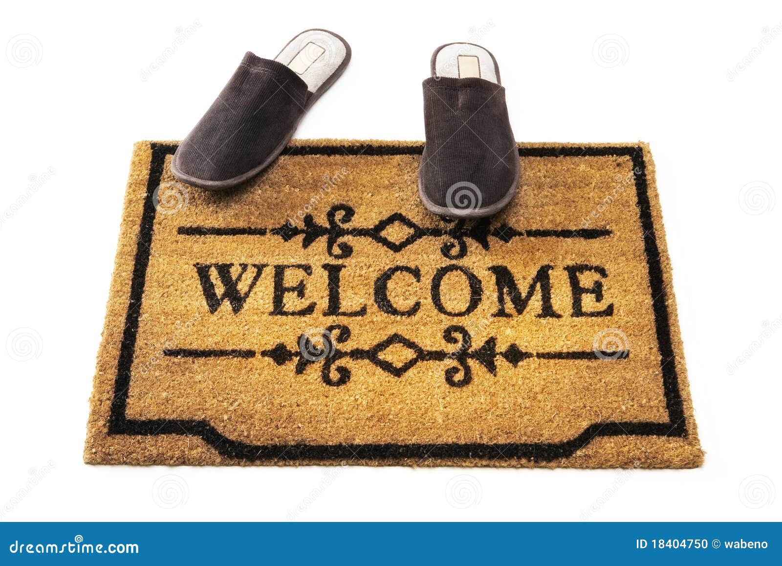 Welcome mat and slippers stock photo. Image of doormat - 18404750