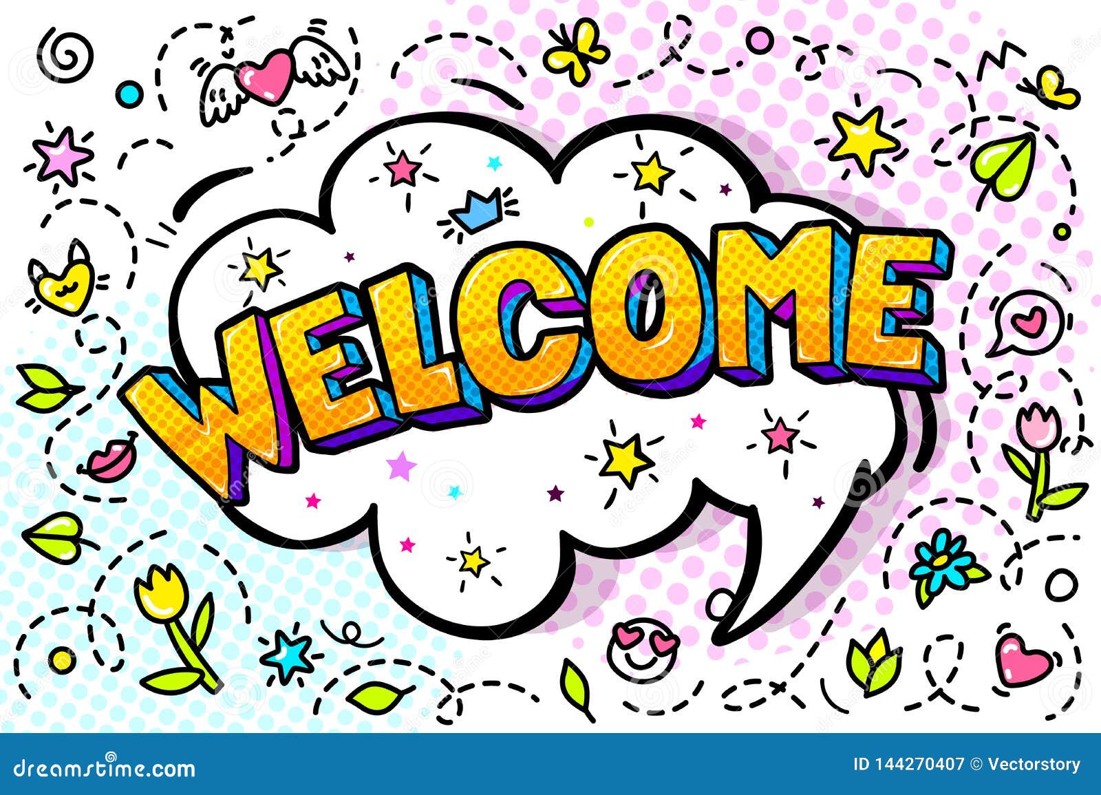 Welcome Message in Comic Speech Bubble with Lettering in Pop Art Style ...