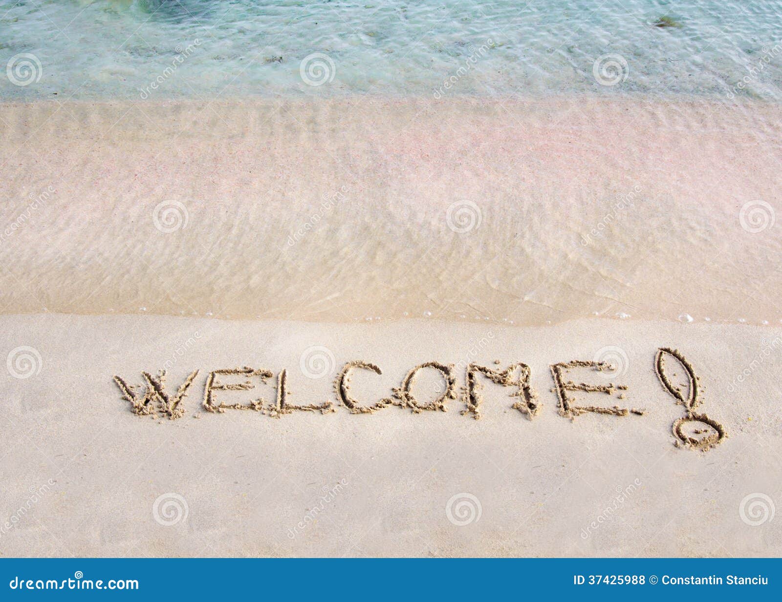 Welcome Message Written White Sand Tropical Sea Waves Background Photos ...
