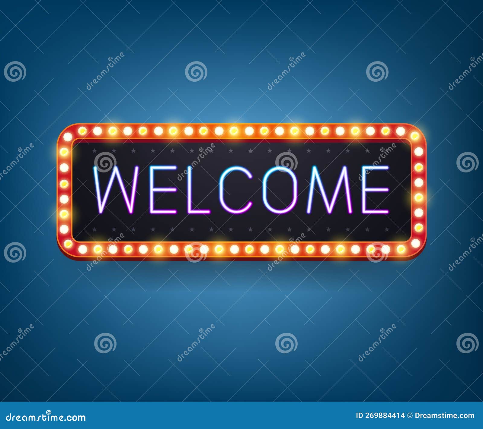 Welcome Neon Light Sign. Vector Glowing Blue Neon Welcome Signage ...