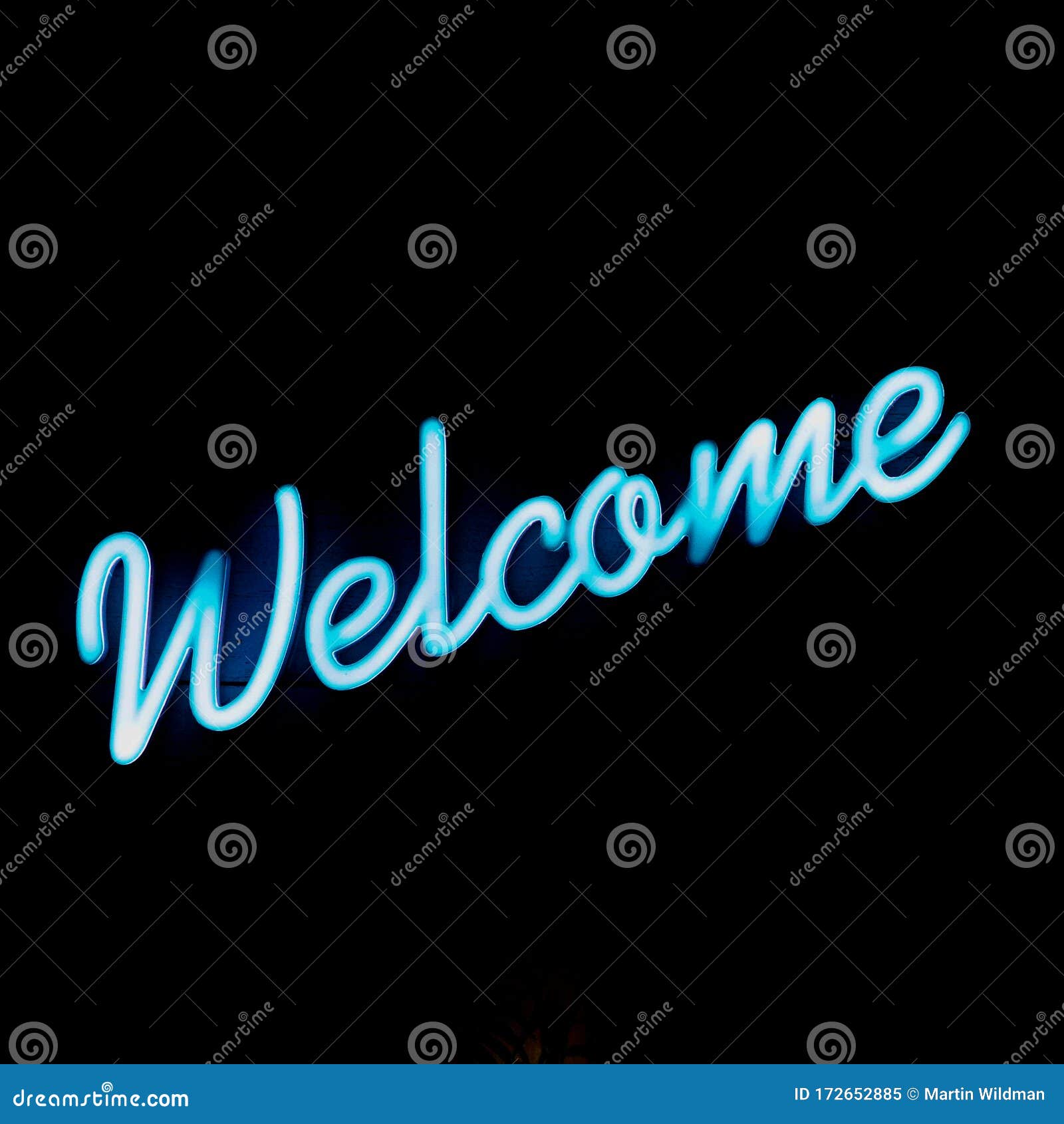 Welcome Blue Neon Sign stock image. Image of advertisement - 172652885