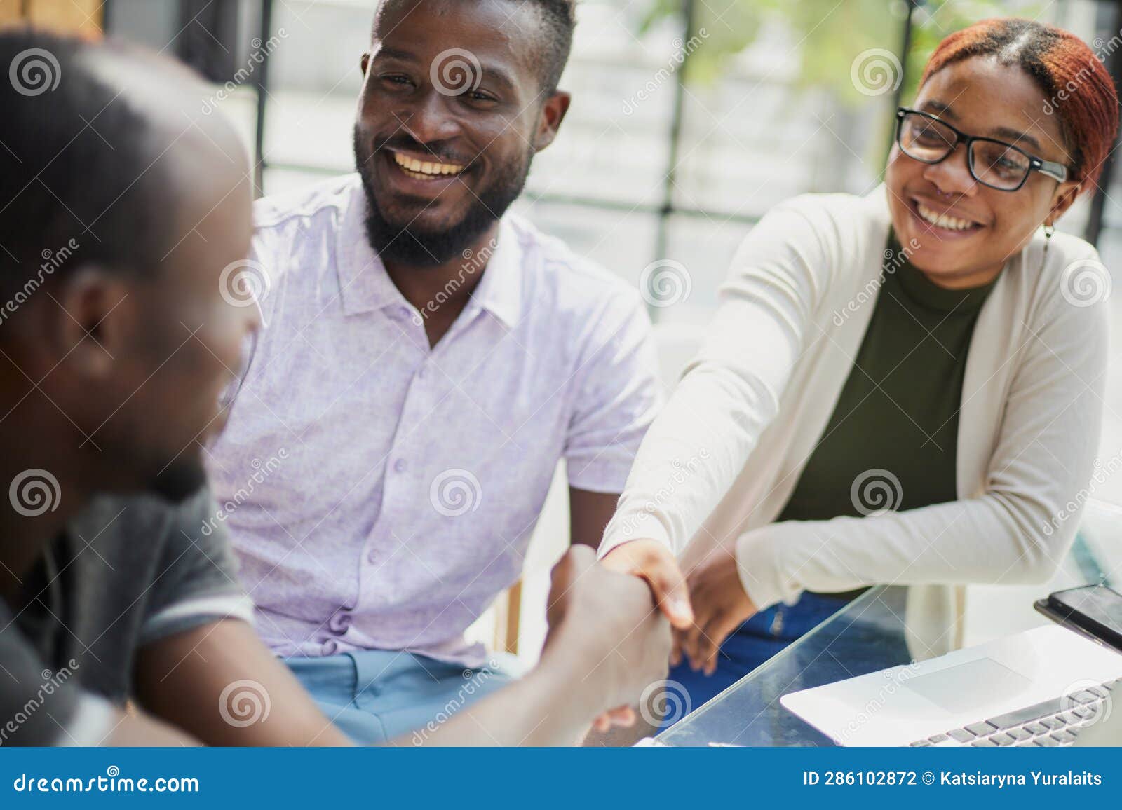 Welcome New Project Colleague Woman with Glasses. Stock Photo - Image ...