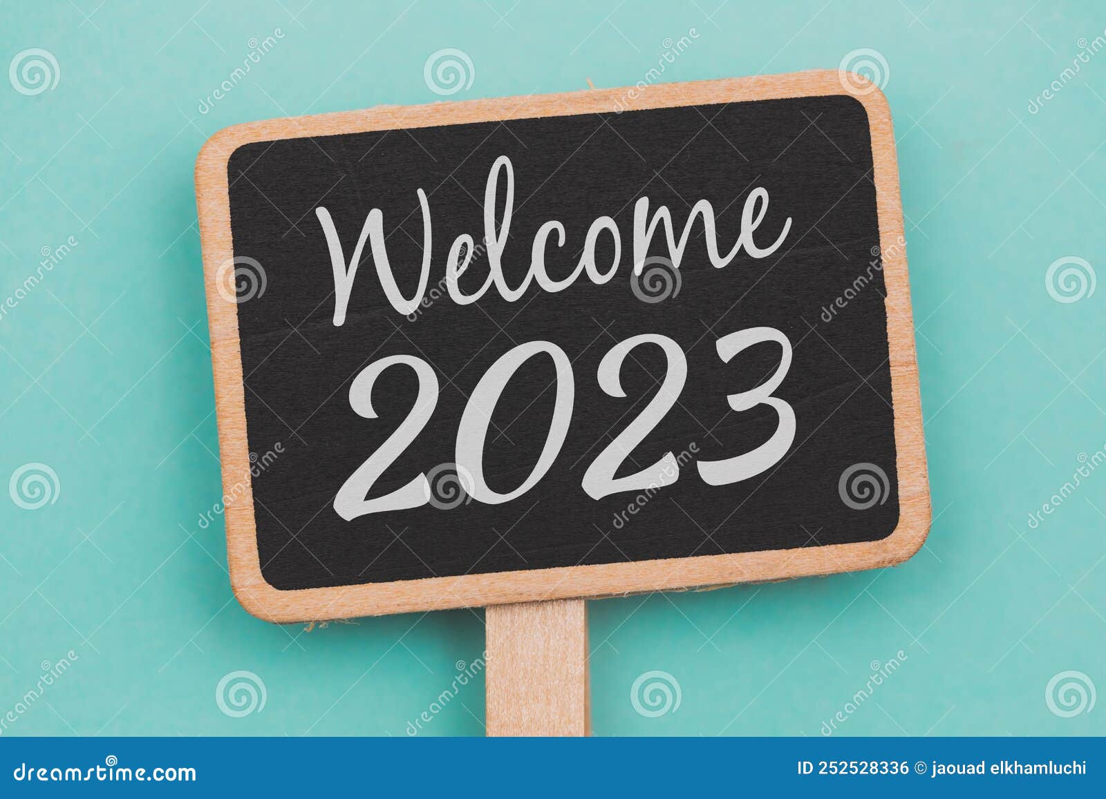 Welcome 2023 Alphabet Letter With LED Cotton Ball On Blue Knitted ...