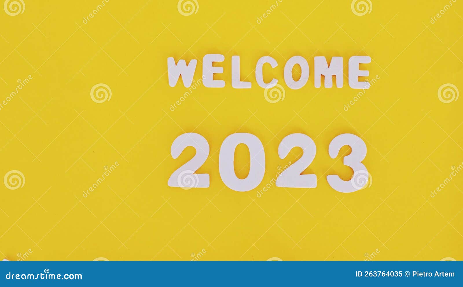 Welcome 2023 Alphabet Letter With LED Cotton Ball On Blue Knitted ...