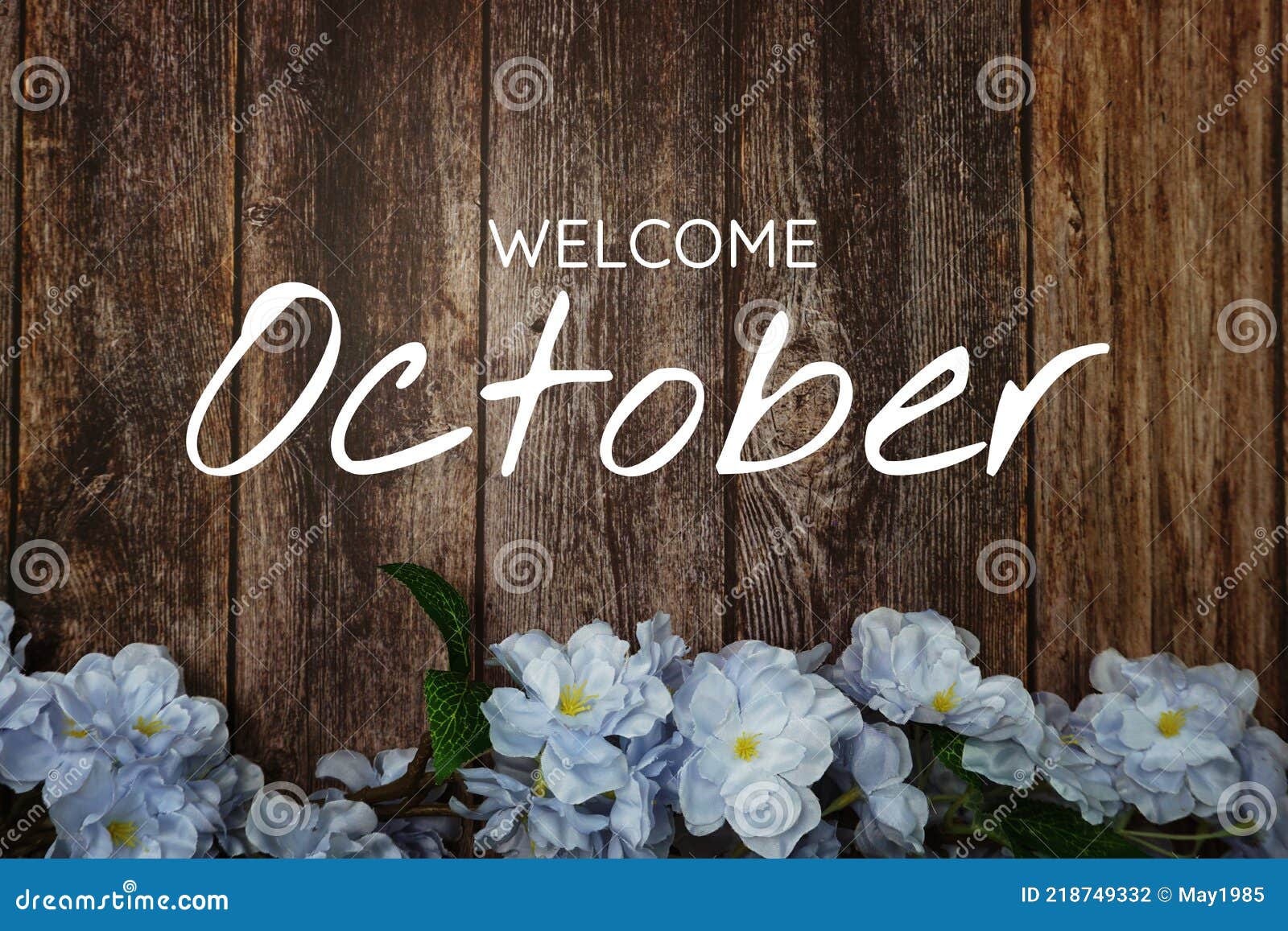 Welcome October Text and Blue Flower Decoration on Stock Photo - Image ...