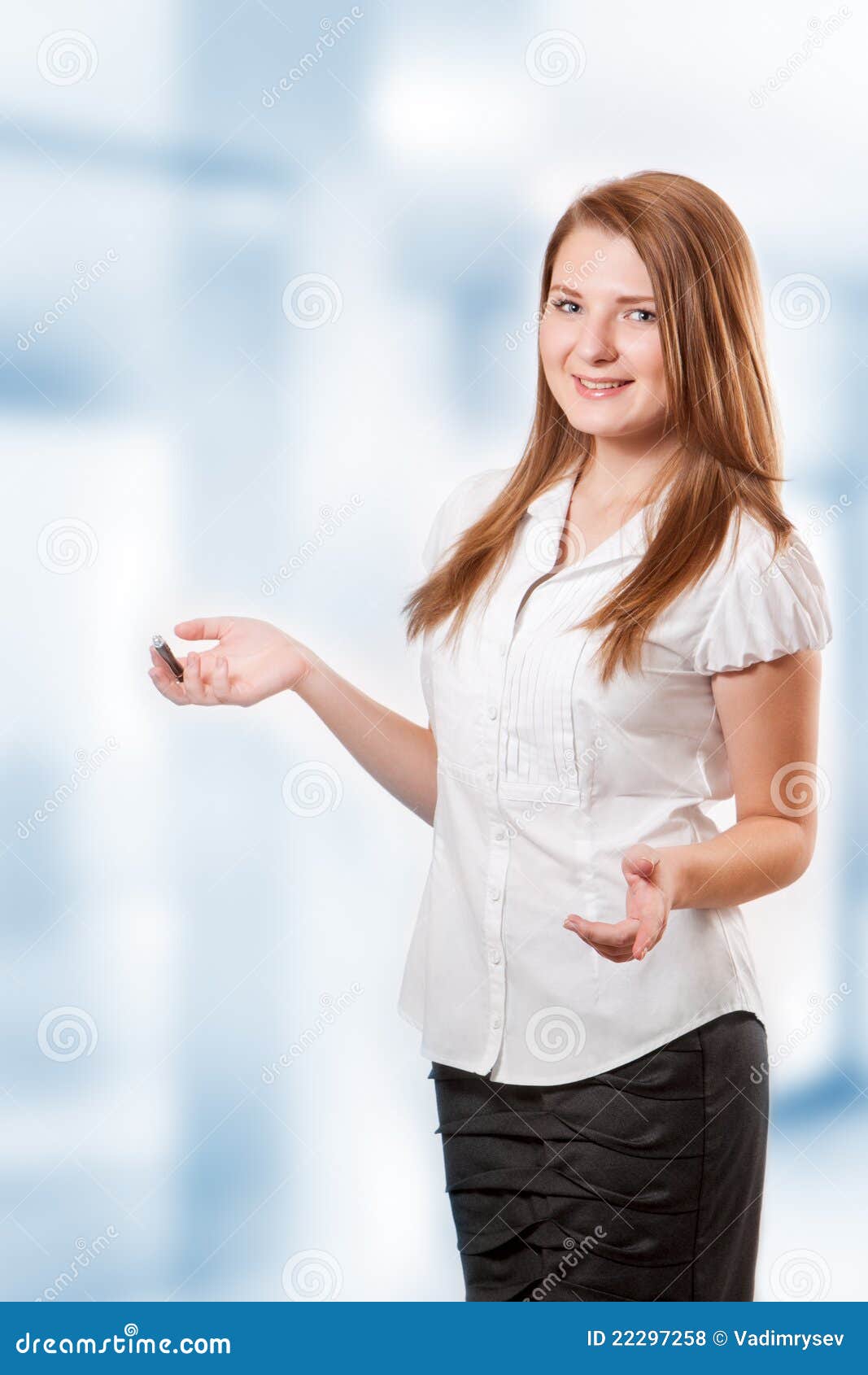 Welcome Offered by a Young Business Woman Stock Photo - Image of ...