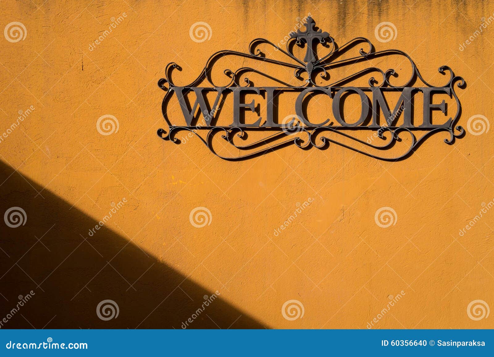 Welcome on Orange Wall with Shade and Shadow Stock Photo - Image of ...