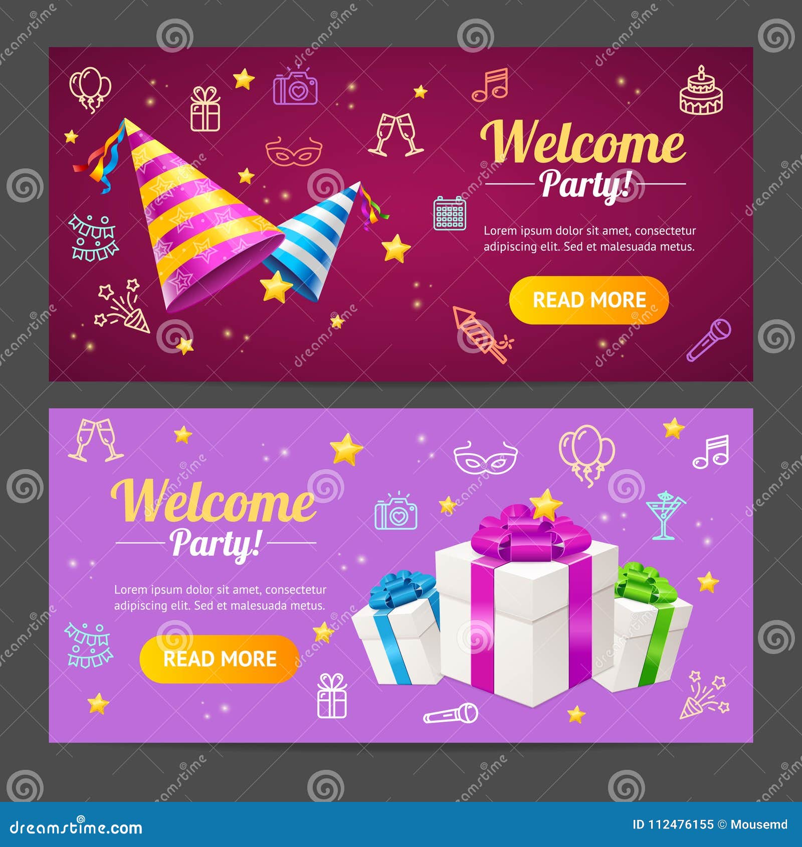 Welcome Party Template Card Horizontal Set. Vector Stock Vector ...