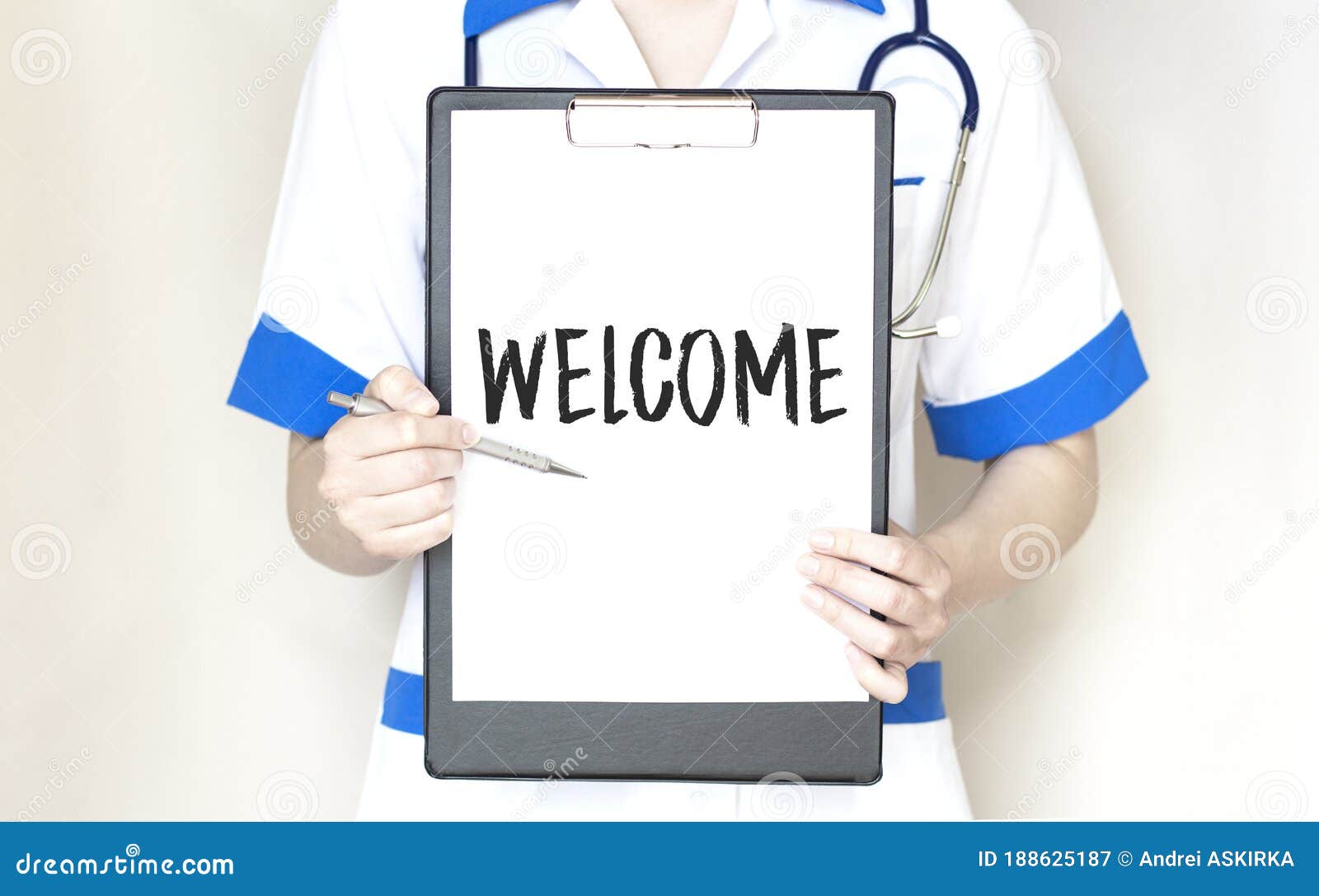 Welcome Plate in Hands of Medical Doctor Stock Image - Image of science ...