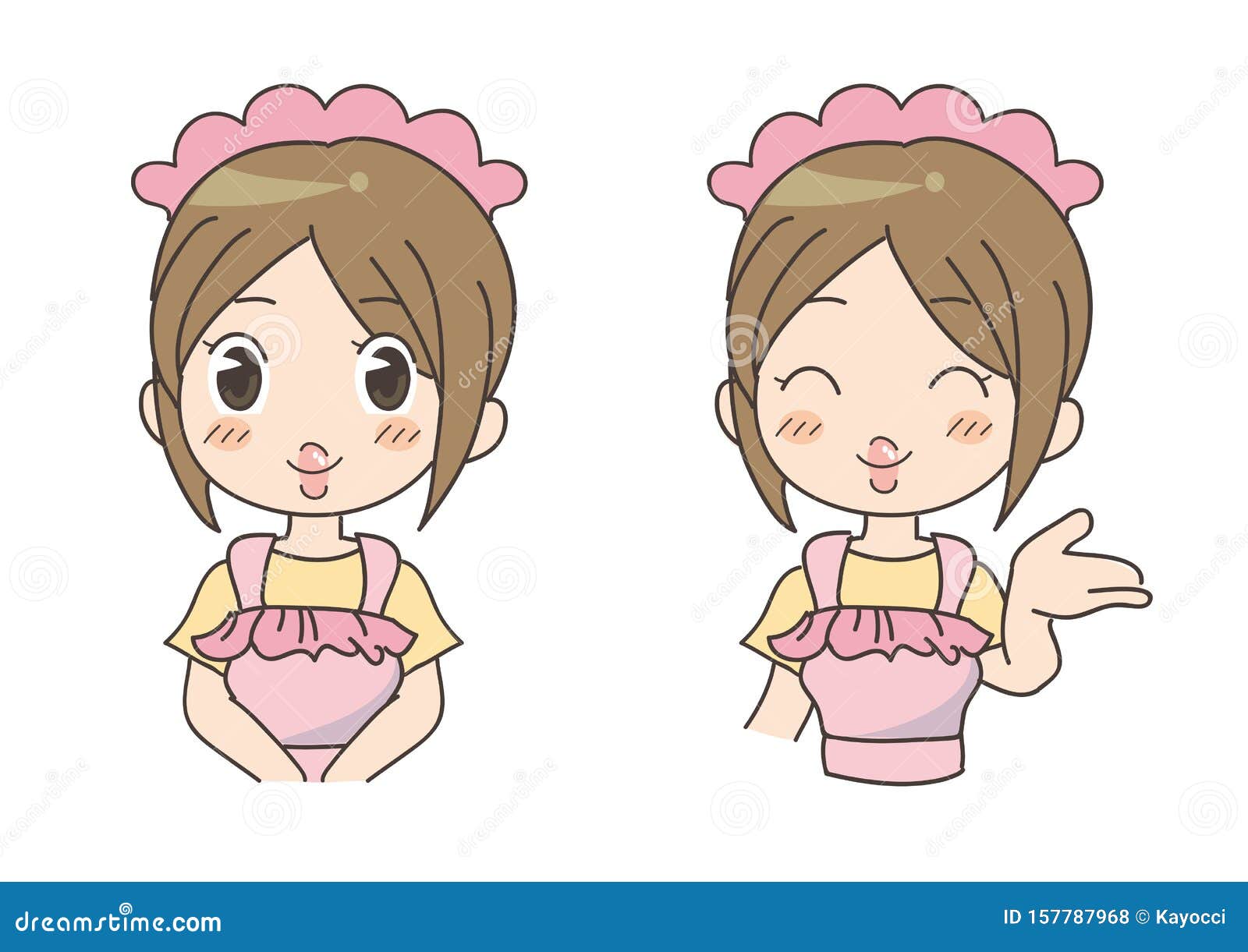 Welcome Pose - Maid Cafe 2set Stock Vector - Illustration of ...