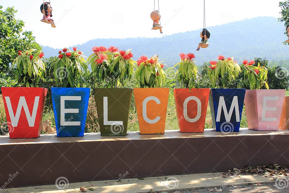 Welcome pot flower stock image. Image of sign, design - 22241021