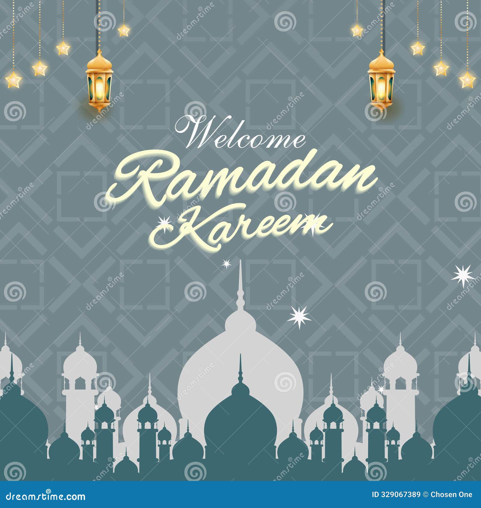 Welcome Ramadan 2024 Banner with Blue and White Islamic Background ...