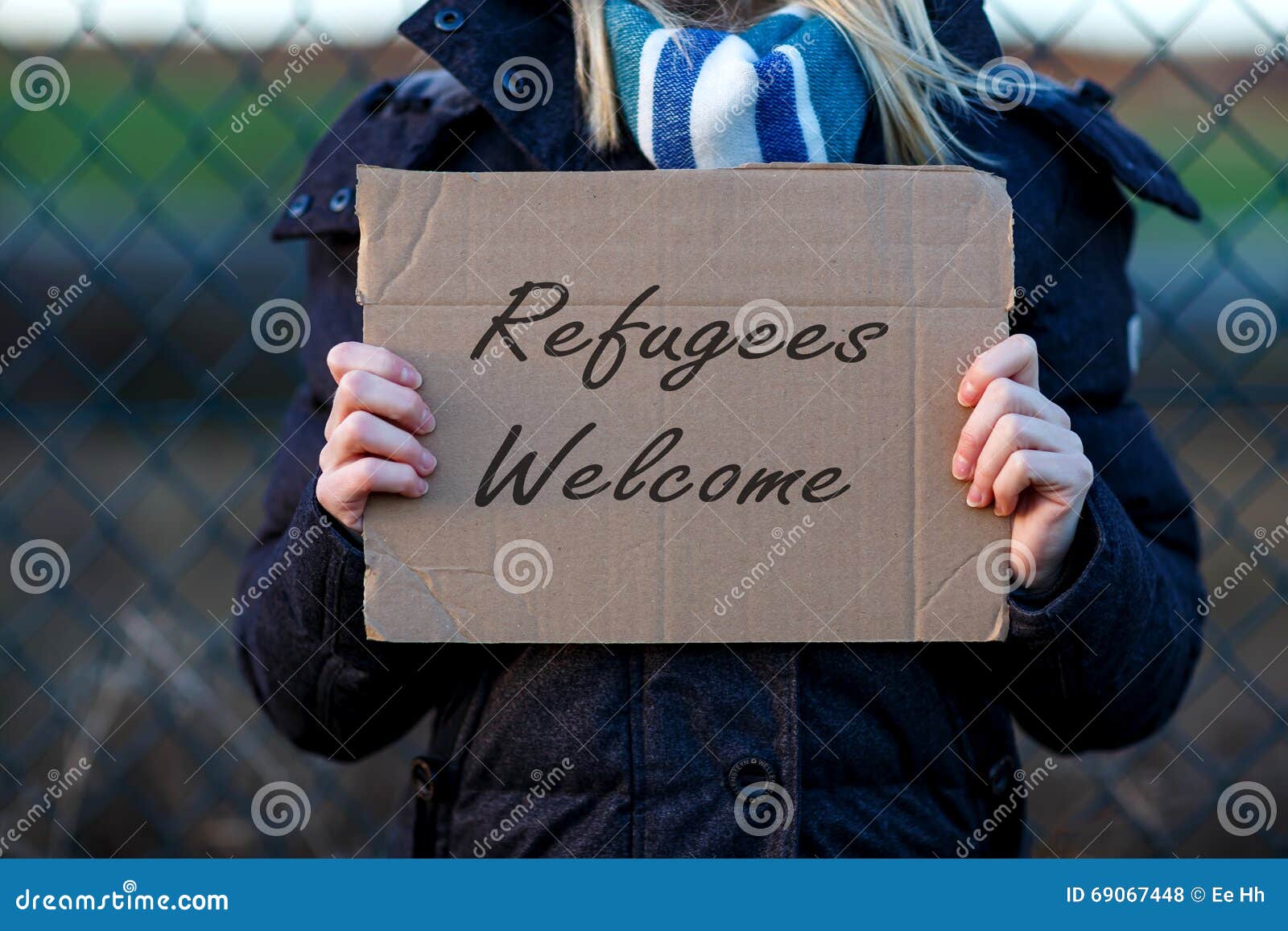 Welcome Refugee Sign stock photo. Image of migrant, asylum - 69067448