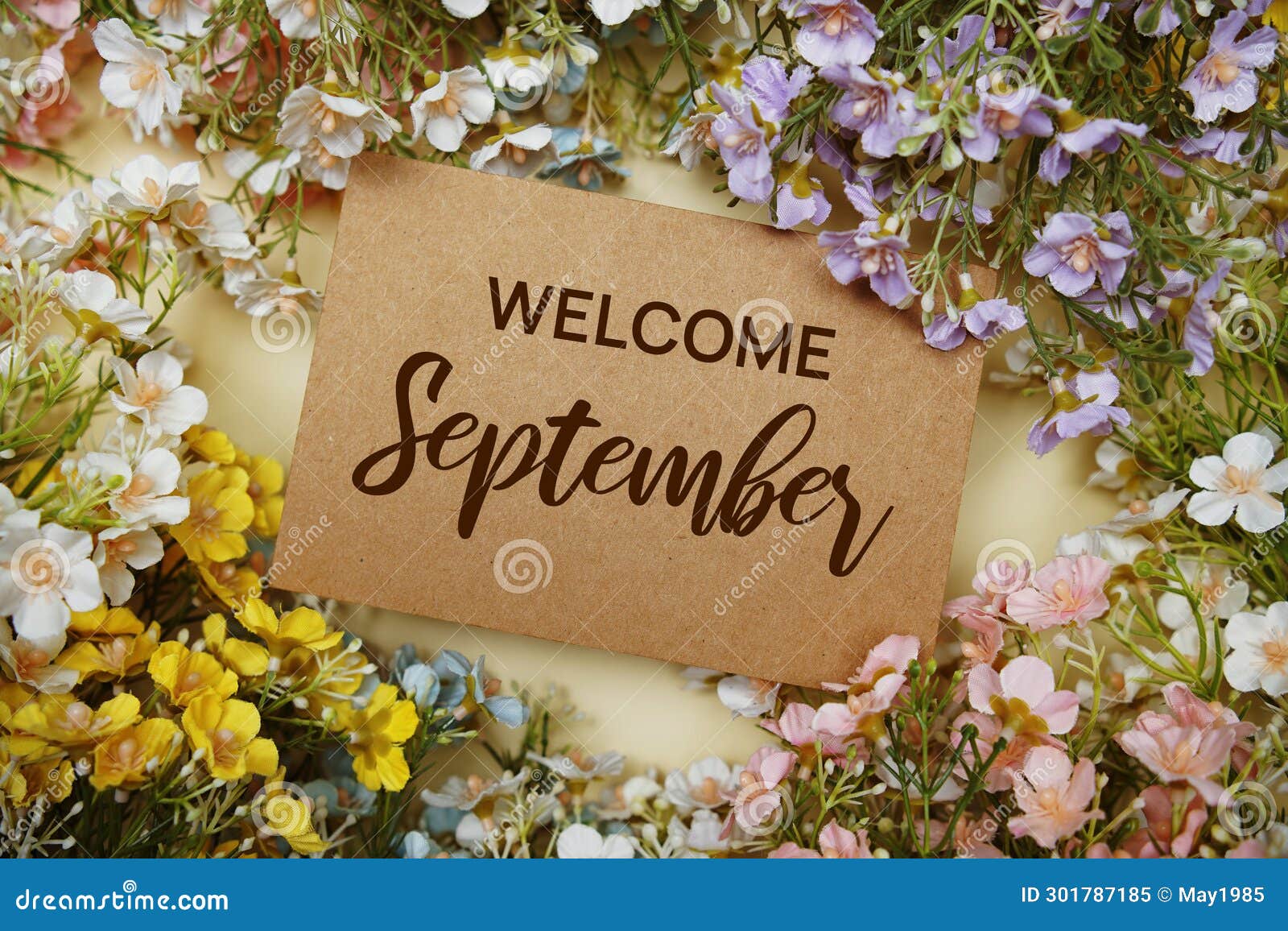 Welcome September Text Message with Flower Decoration on Yellow ...