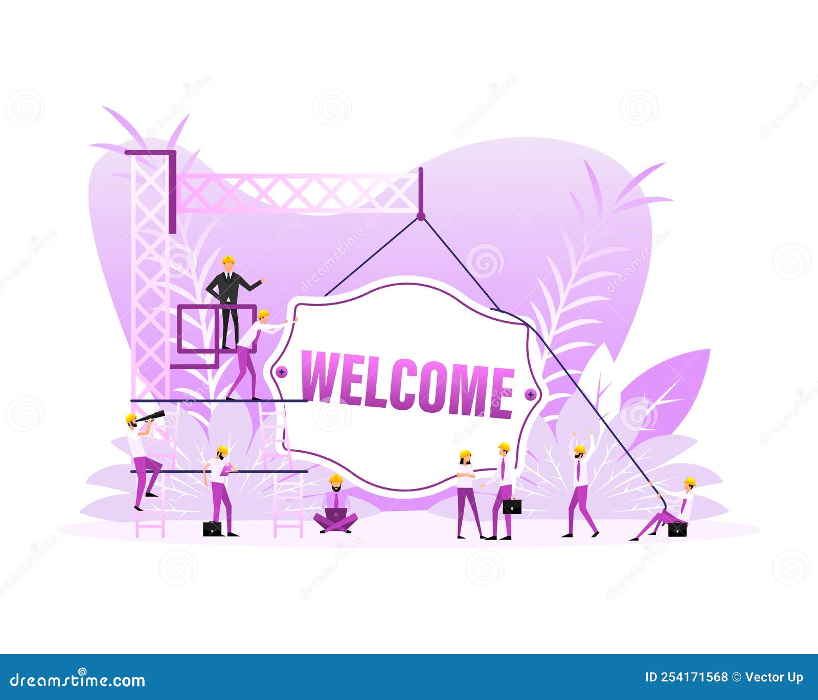 Welcome Sign Door, Many People. Vector Illustration Stock Vector ...