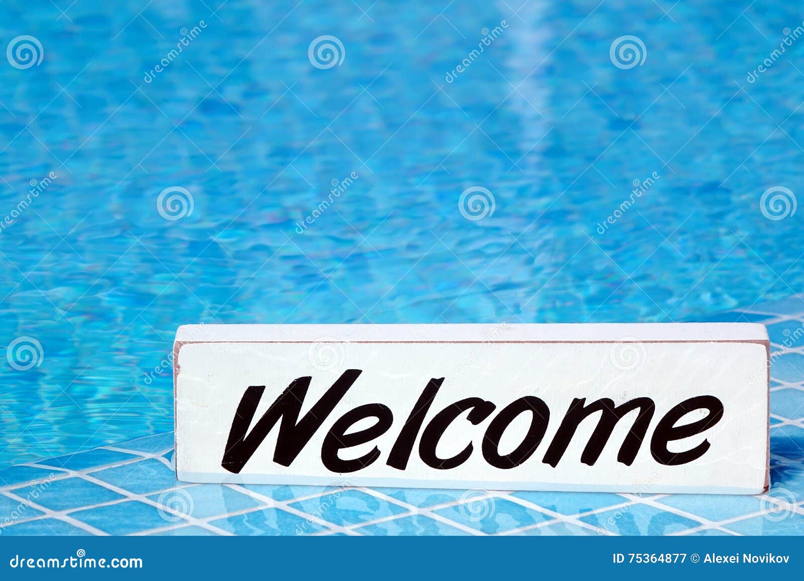 Welcome Sign and Empty Swimming Pool Surface in the Background Stock ...