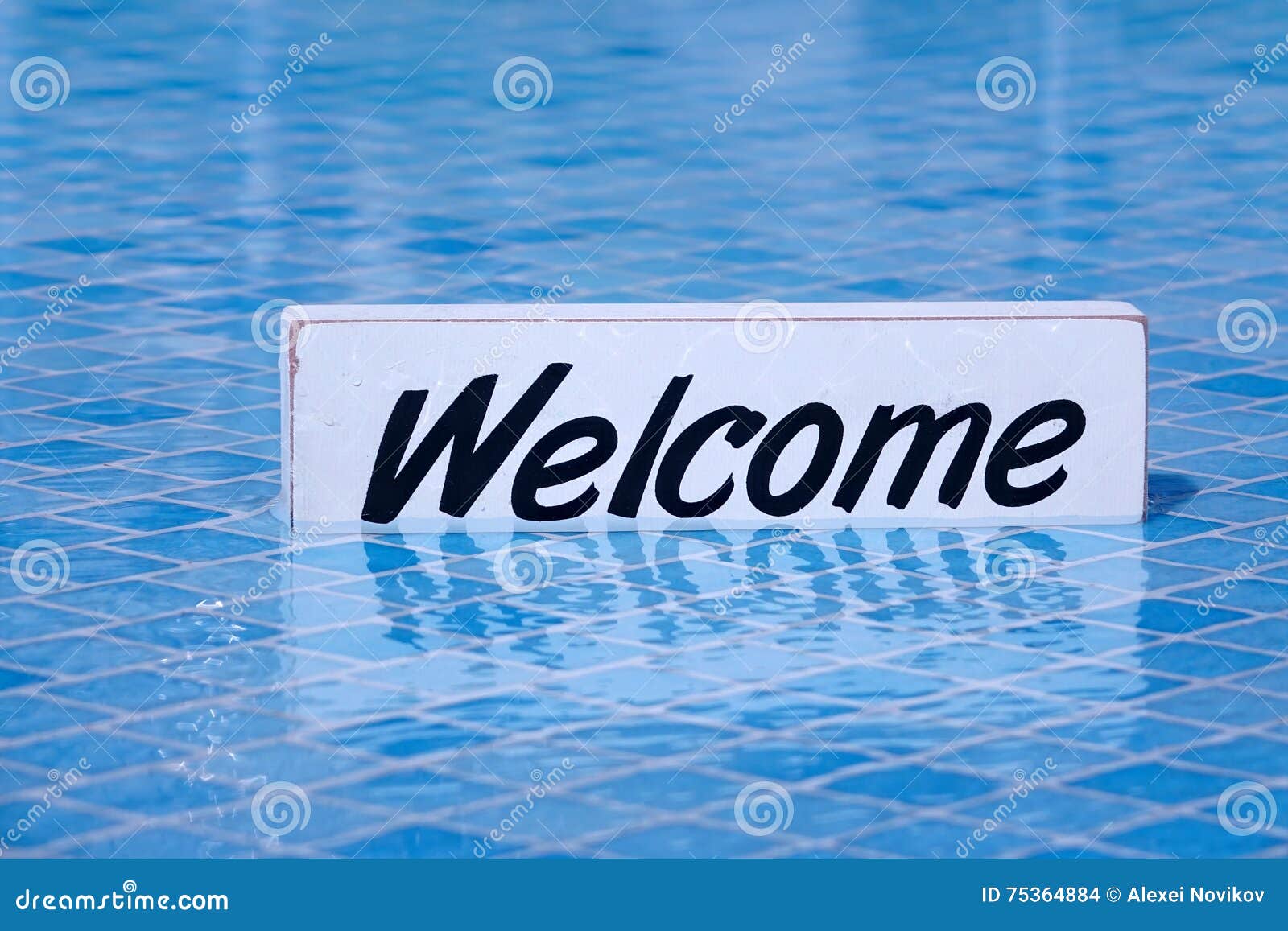 Welcome Sign and Empty Swimming Pool Surface in the Background Stock ...