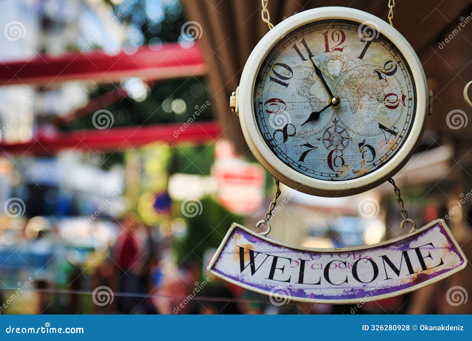 Welcome Sign Hanging on Wall Clock Stock Photo - Image of wooden, wood ...
