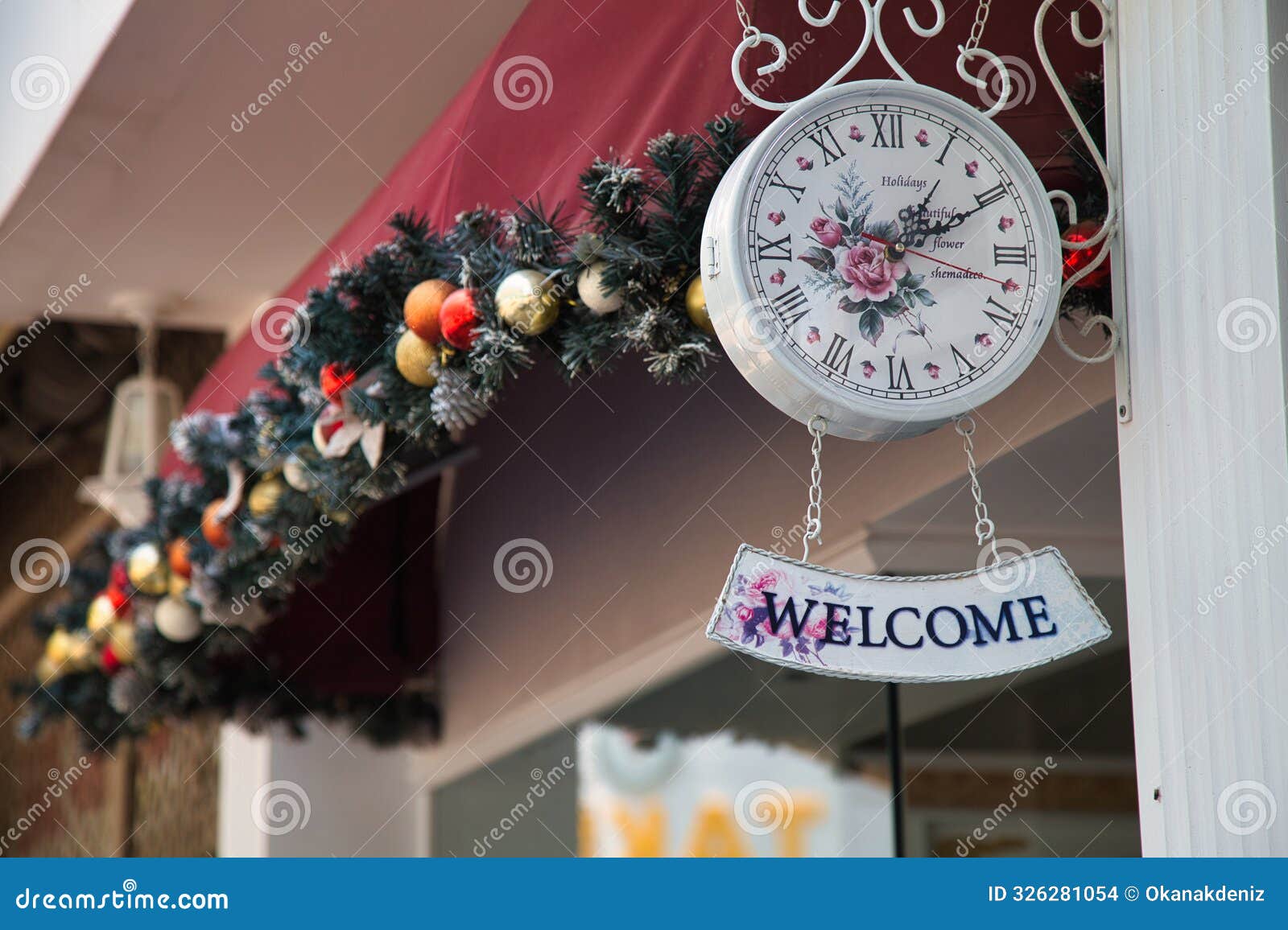 Welcome Sign Hanging on Wall Clock Stock Photo - Image of signboard ...