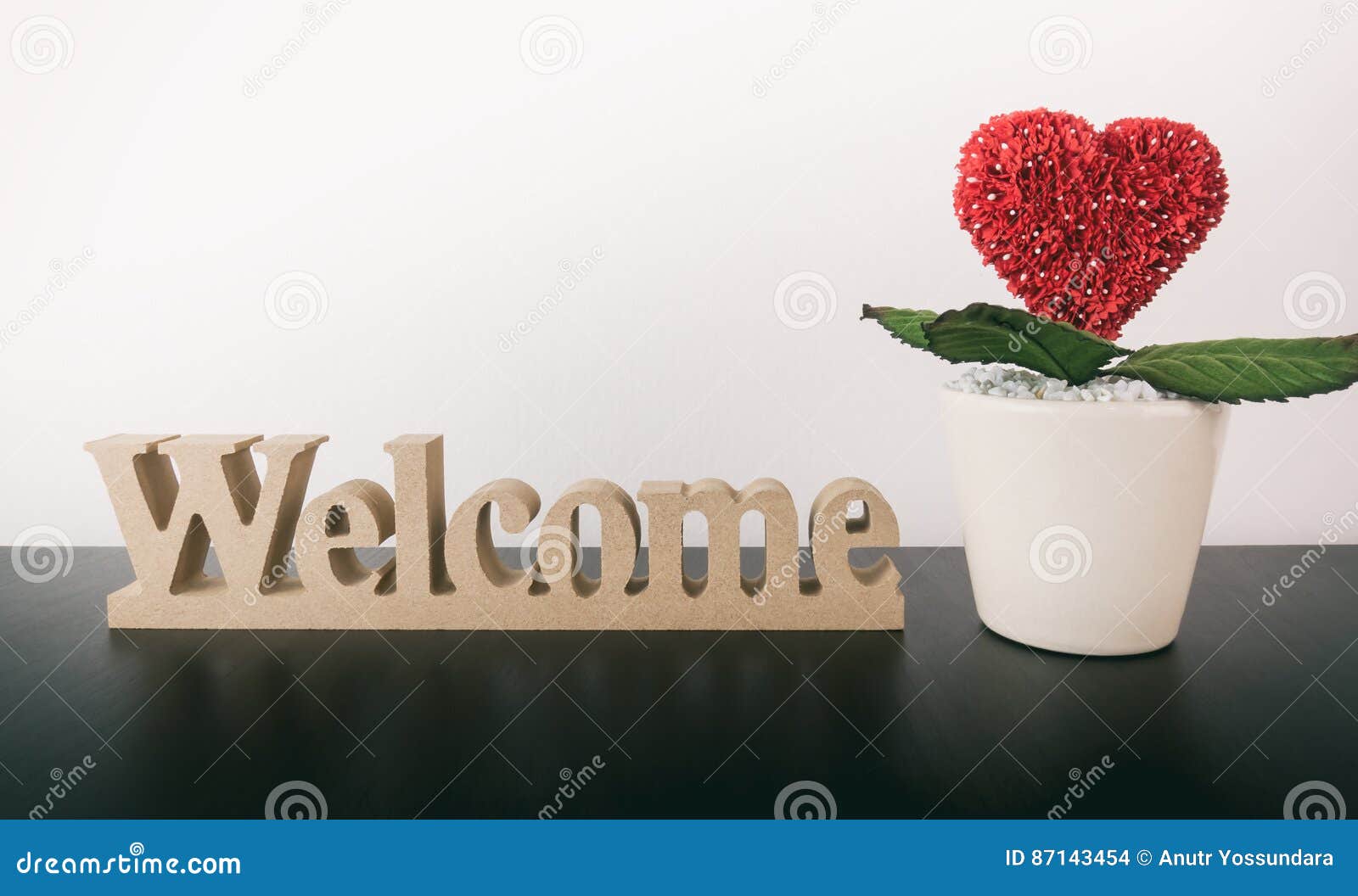 Welcome Sign with Heart Flower Pot Stock Photo - Image of symbol ...