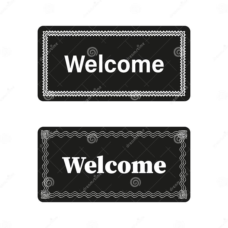 Welcome Sign Icon. Black Rectangular Board. Decorative Welcome Text ...