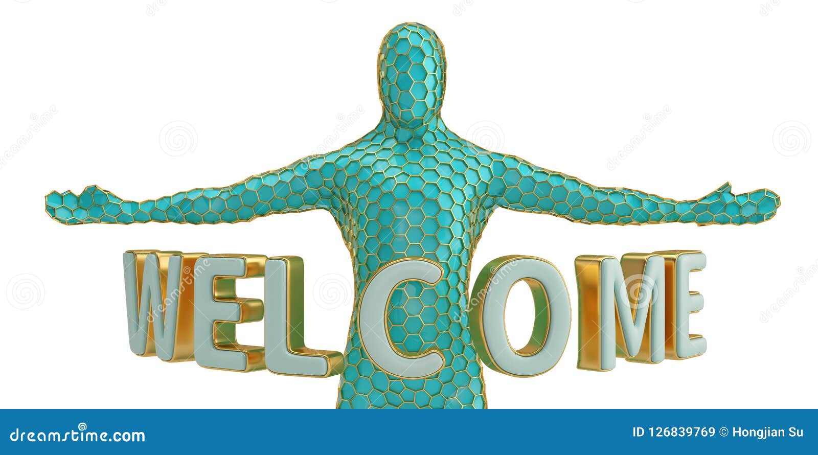 Welcome Sign Letters with Wireframe Human.3D Illustration. Stock ...