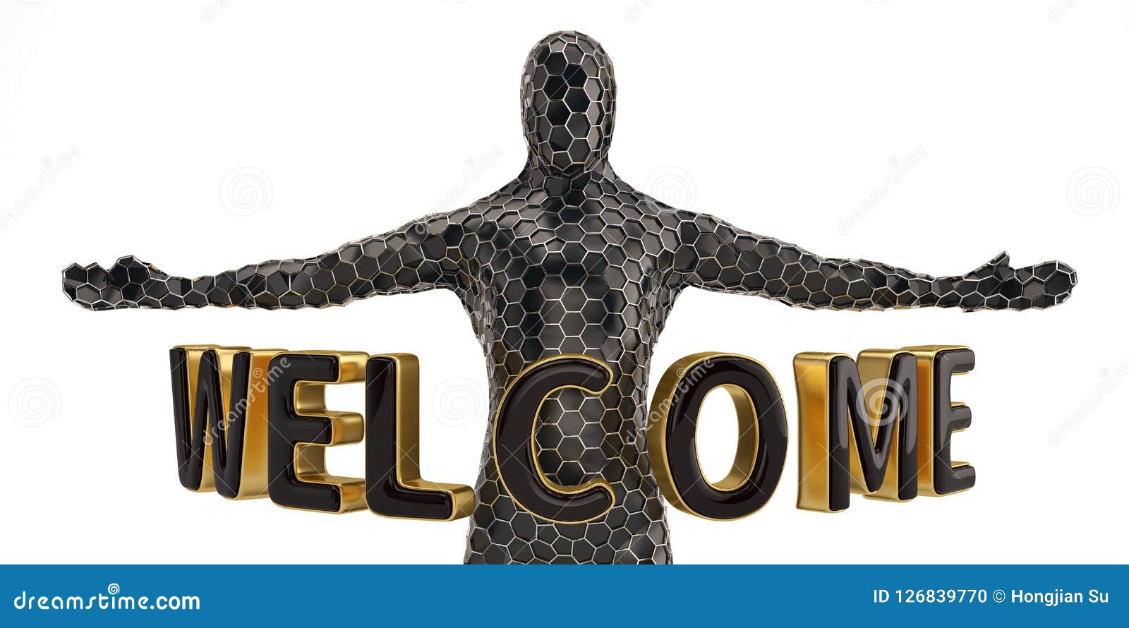 Welcome Sign Letters with Wireframe Human.3D Illustration. Stock ...