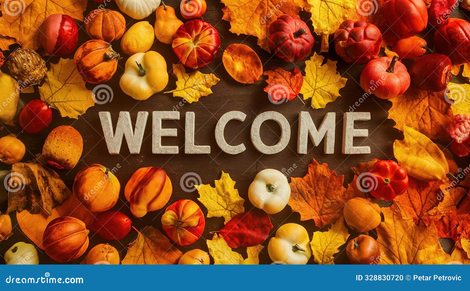 A Welcome Sign is Made Out of Fall Fruits and Vegetables Stock ...