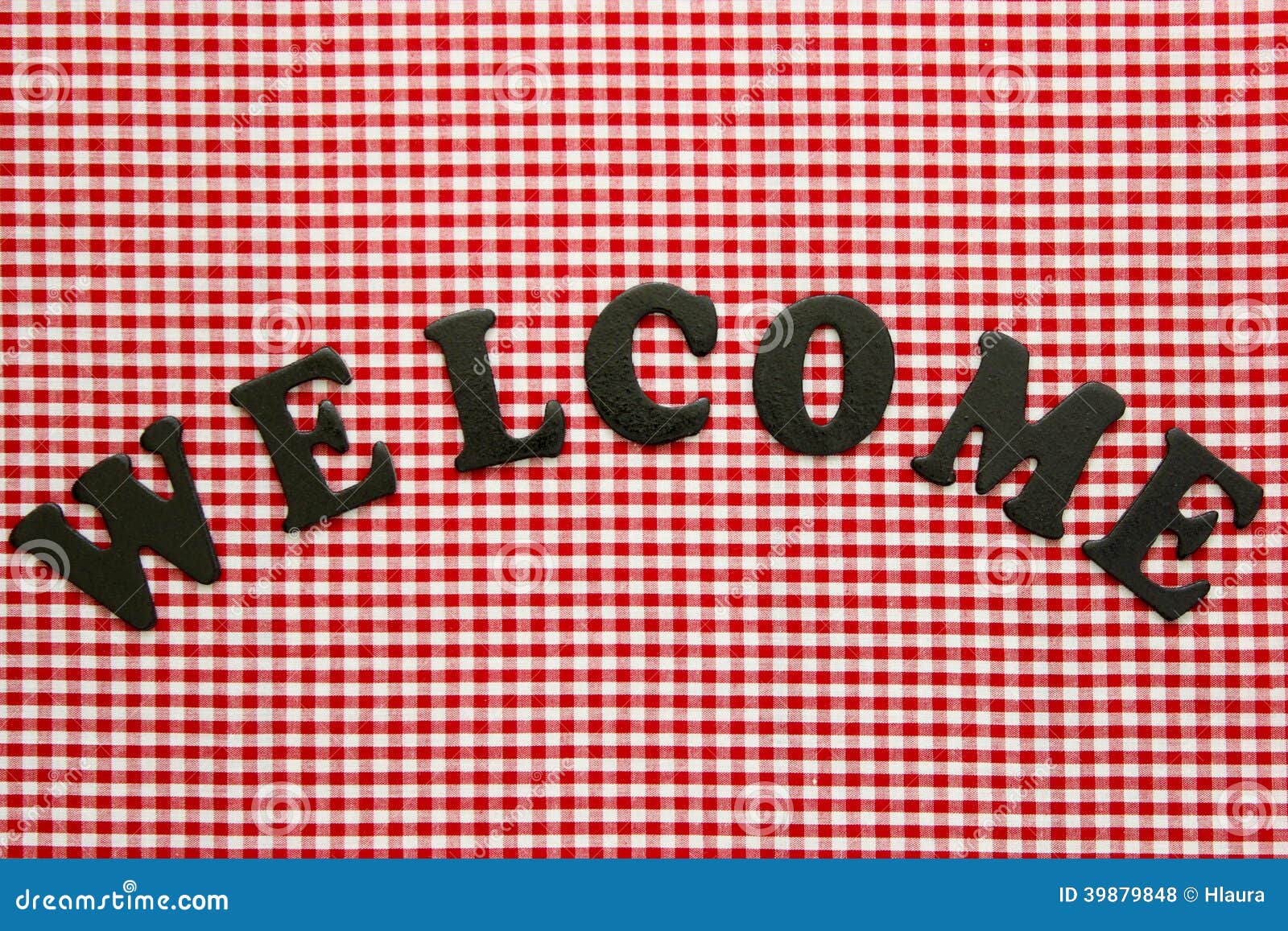 Welcome Sign on Red Checkered (gingham) Tablecloth Stock Photo - Image ...