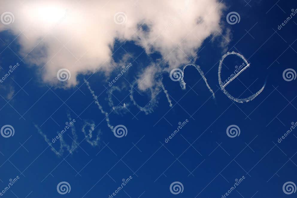 Welcome sign in the sky stock image. Image of message - 11843633