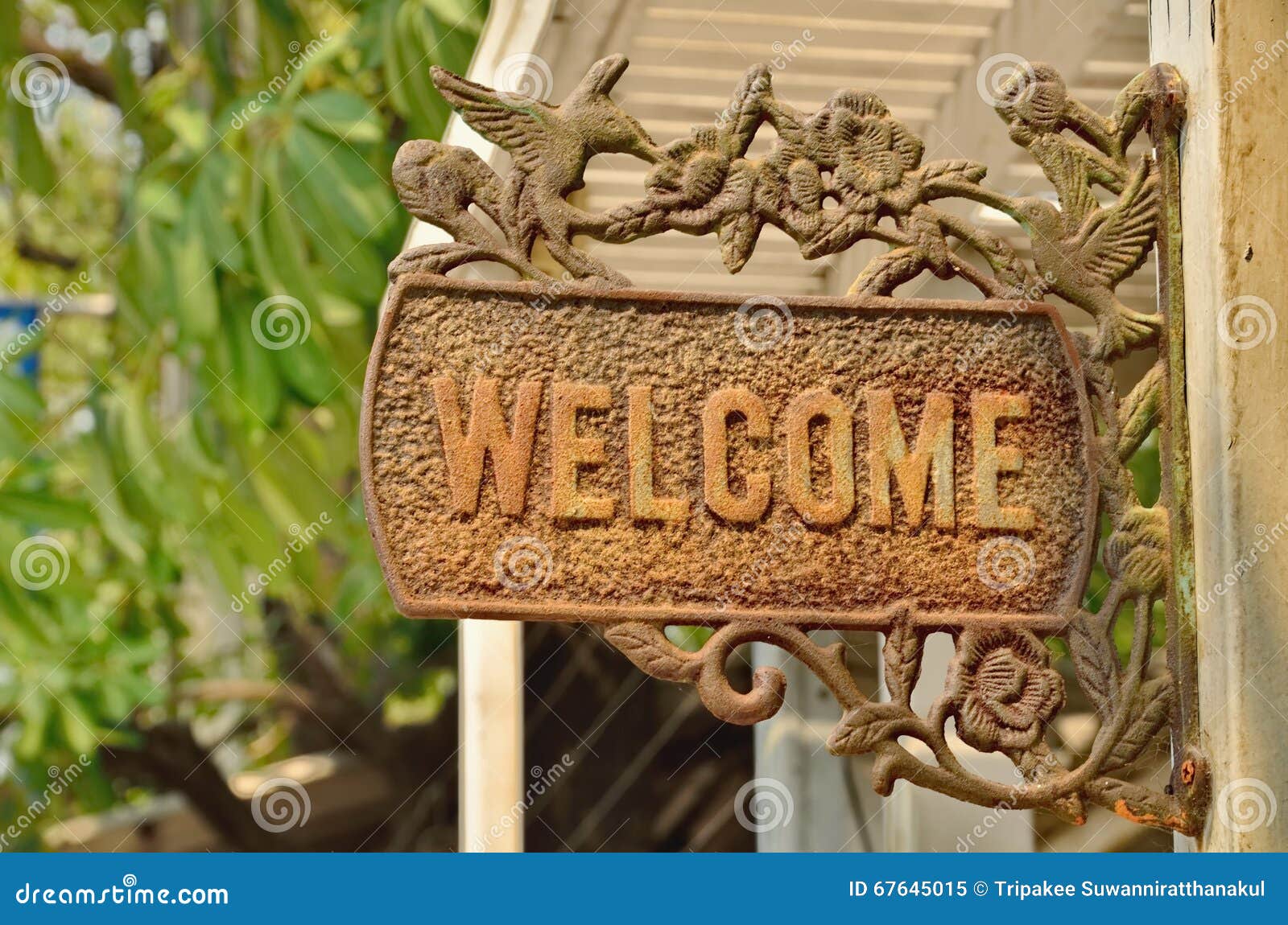 Welcome Sign on Vintage Label Stock Image - Image of enter, wooden ...