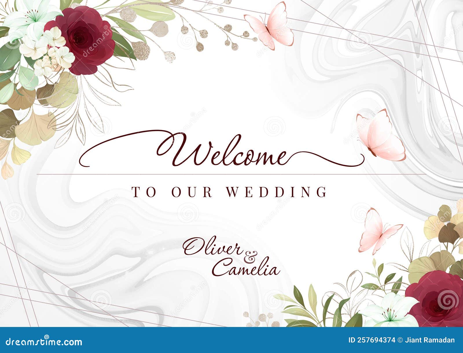 Welcome Sign for Wedding with Watercolor Floral Stock Vector ...
