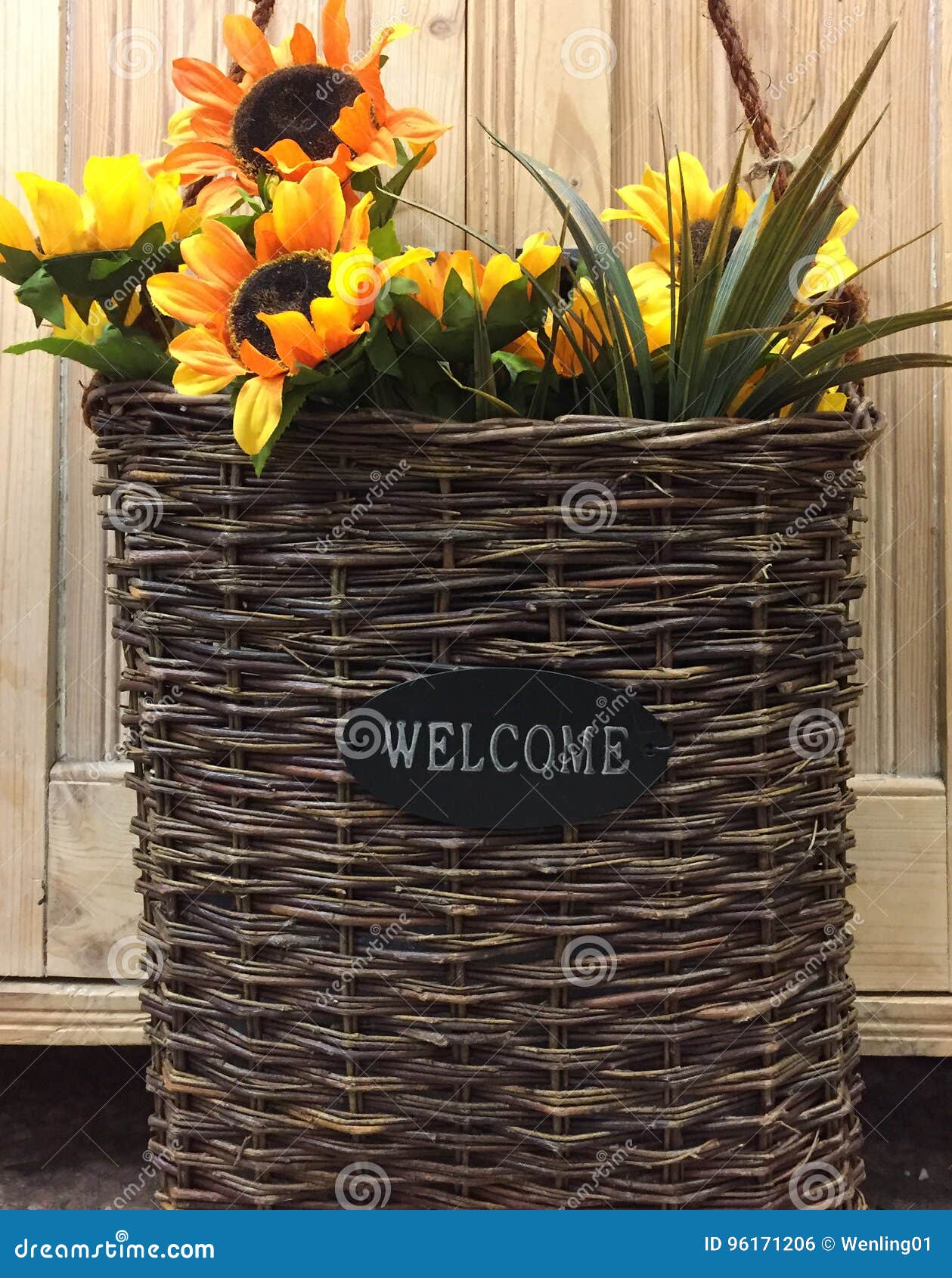 Welcome Sign on Woven Basket Stock Photo - Image of word, strength ...