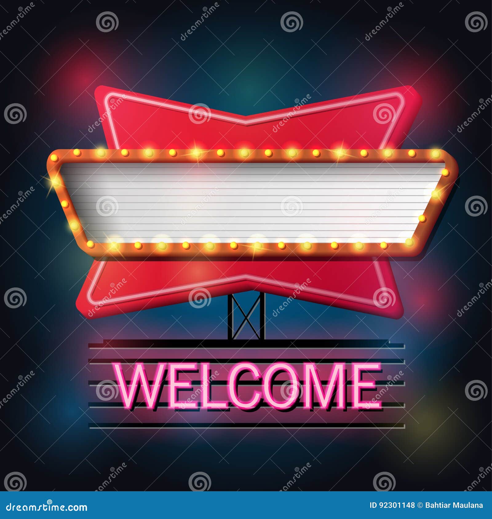 Welcome Signboard Retro Style with Light Frame Stock Vector ...