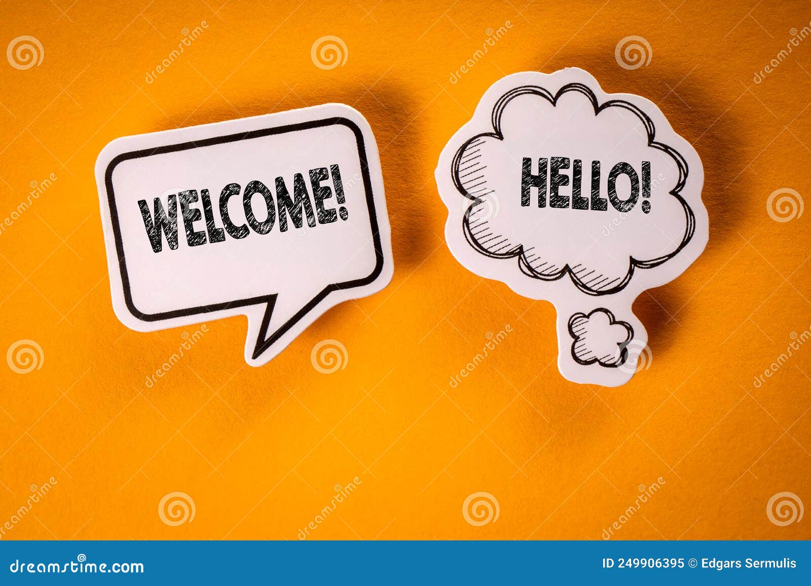 Welcome. Speech Bubbles with Text on an Orange Background Stock Image ...