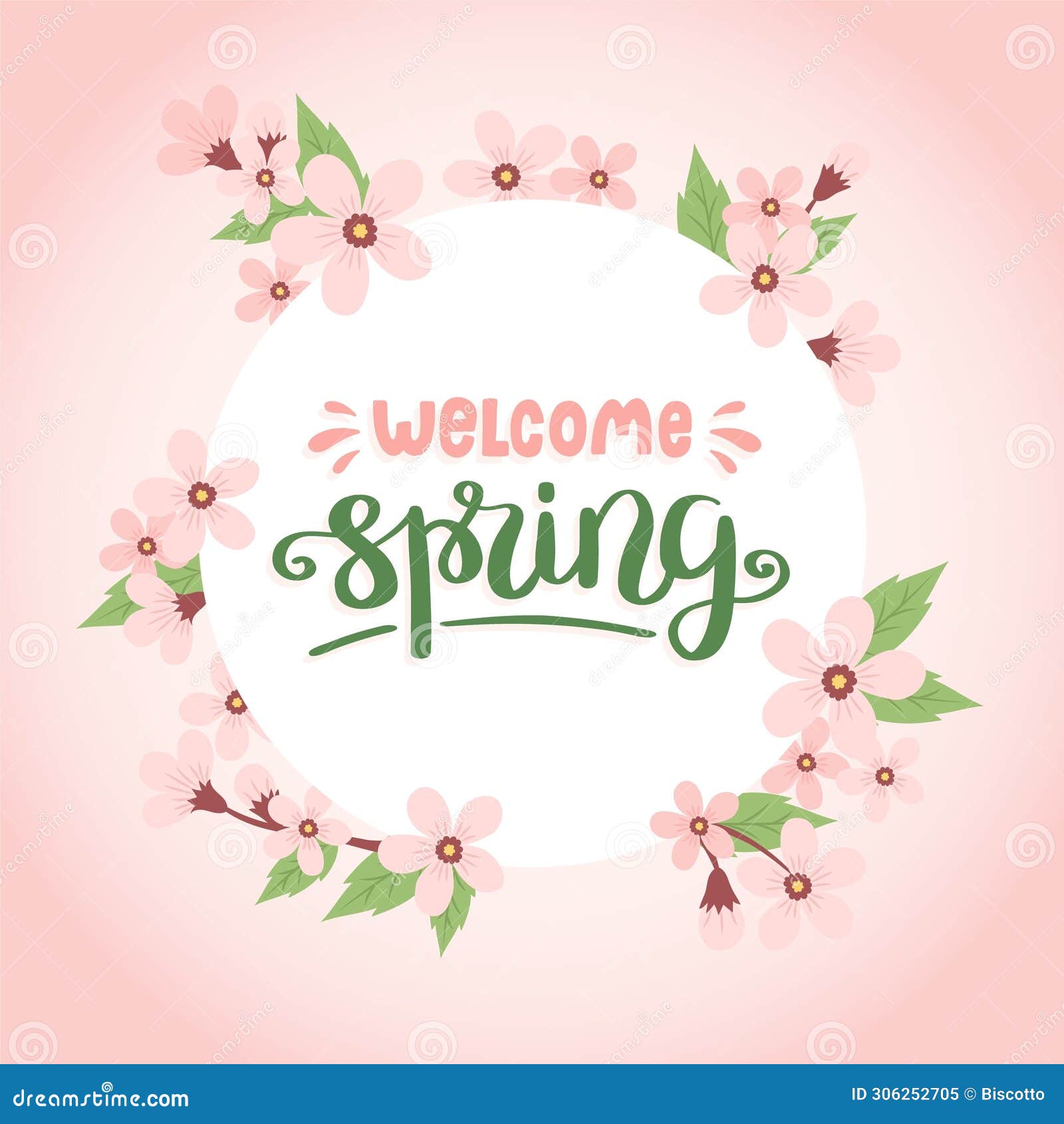 Welcome Spring, Lettering with Cherry Blossom Frame. Spring ...