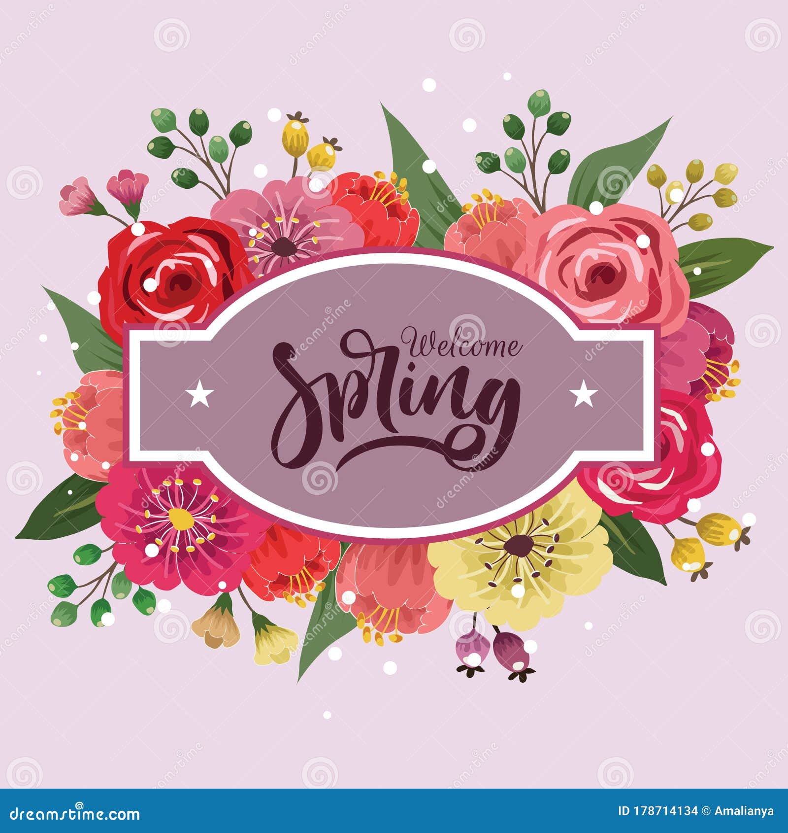 Welcome Spring with Romantic Flower Stock Vector - Illustration of ...