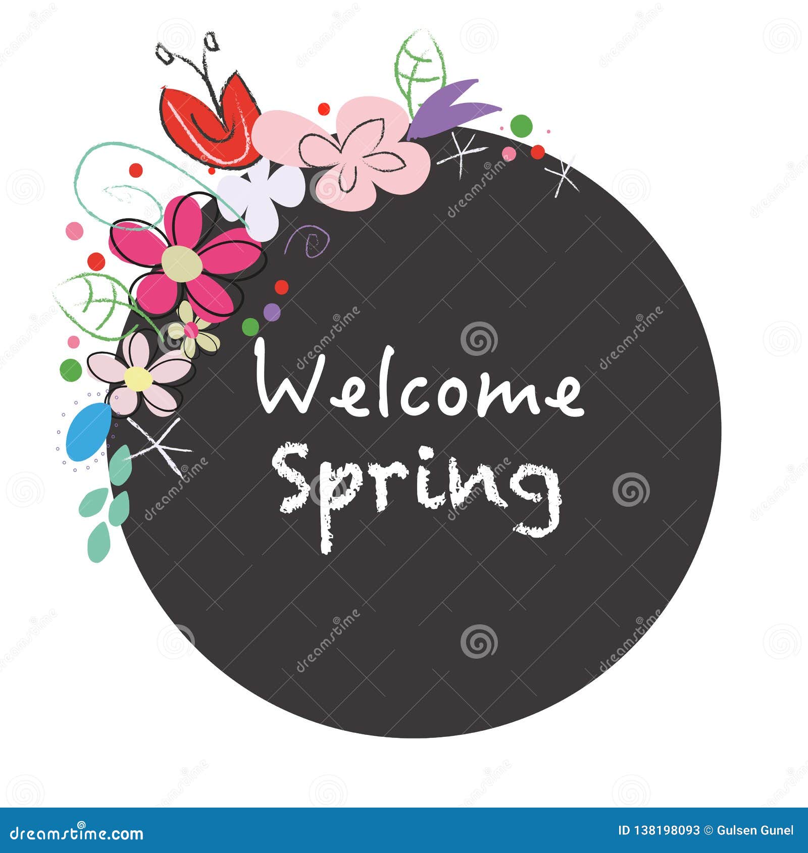 ``Welcome Spring`` Text Chalkboard Style Wreath with Abstract Spring ...