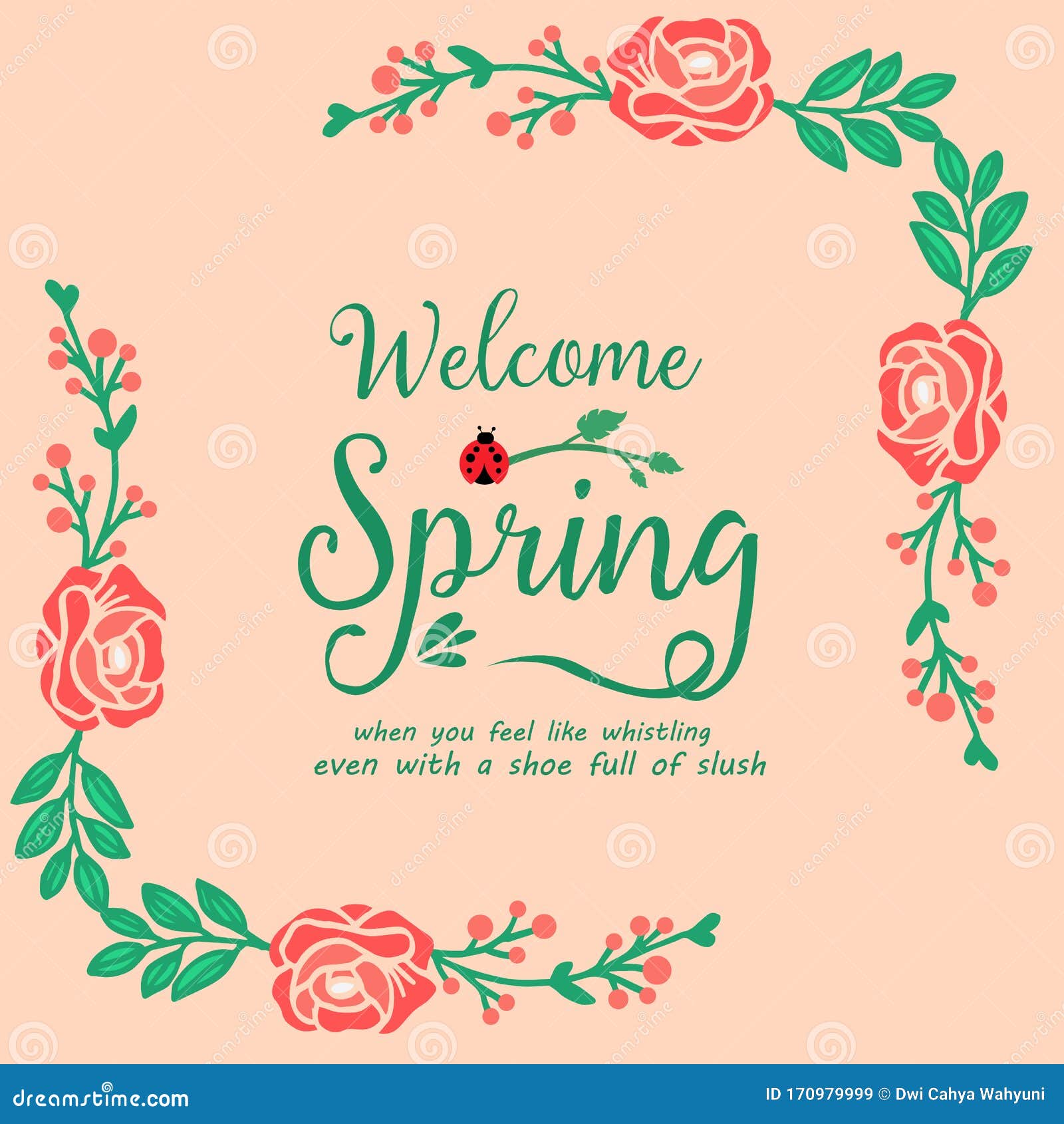 Welcome Spring Unique Card Decoration, with Pattern of Leaf and Rose ...