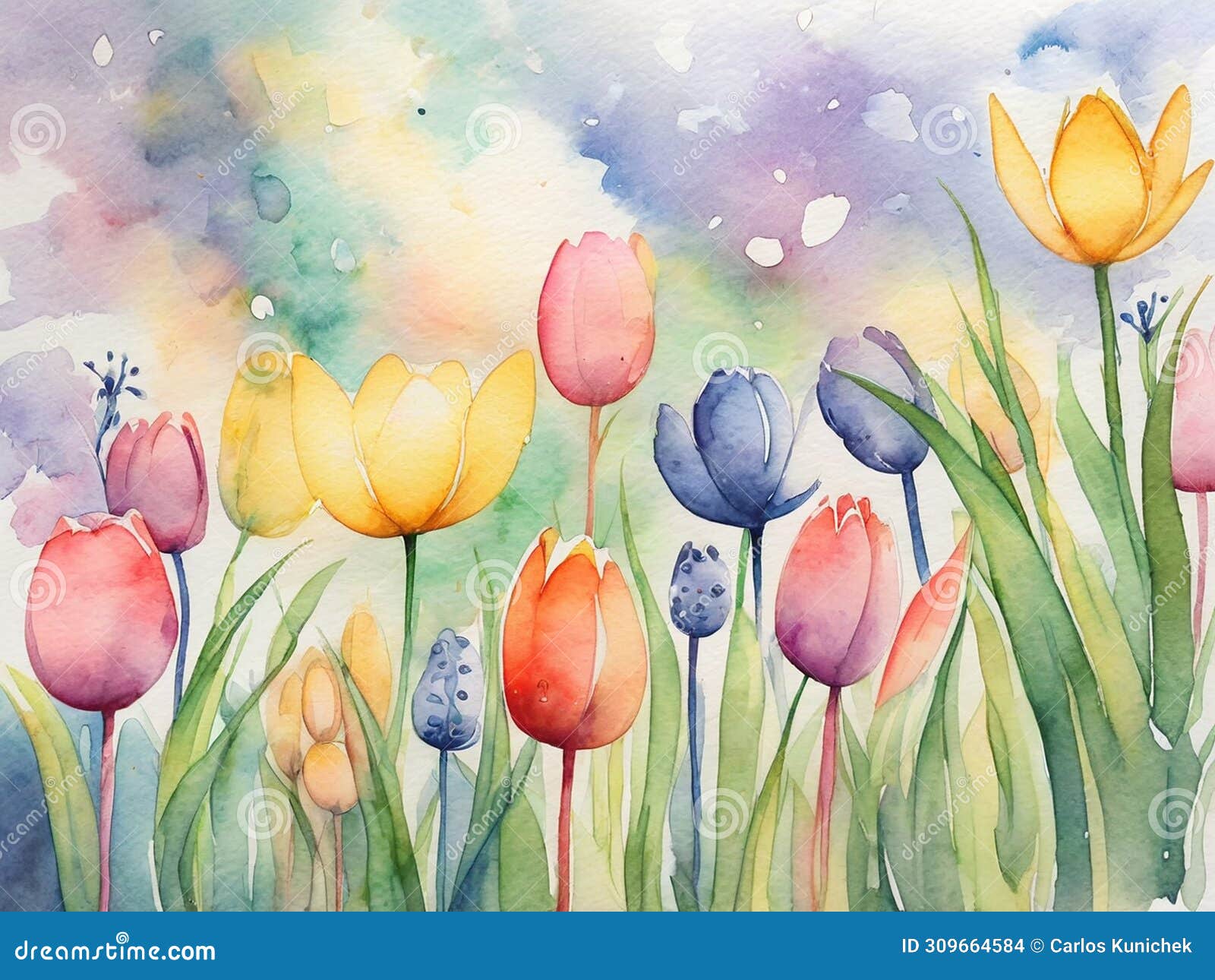 Welcome Spring Watercolor Paint Ilustration - Generated by Ai Stock ...