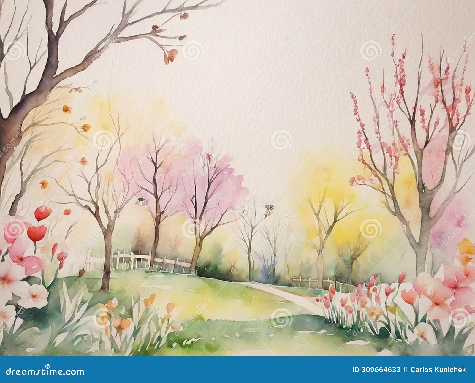 Welcome Spring Watercolor Paint Ilustration - Generated by Ai Stock ...