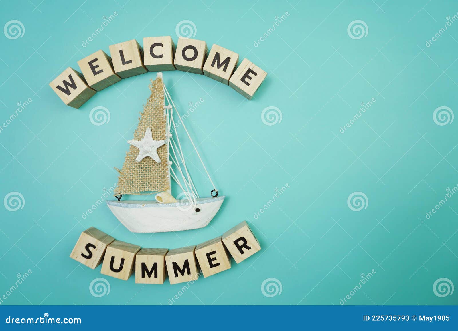 Welcome Summer Message Alphabet Letter with Sailboat on Blue Background ...