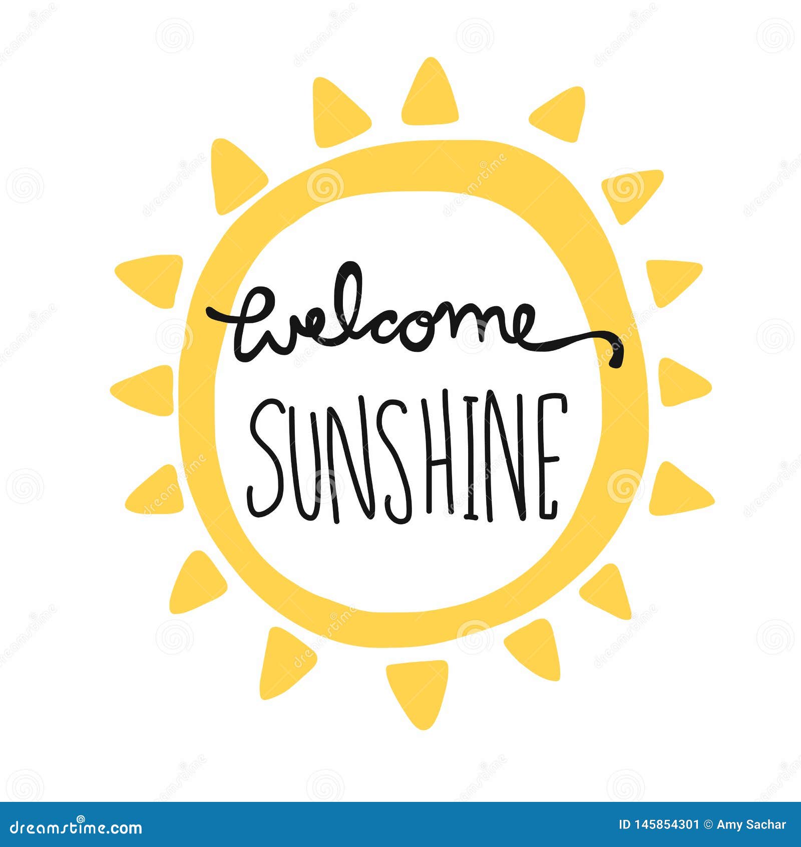 Welcome Sunshine Word Lettering and Sun Shape Illustration Stock Vector ...